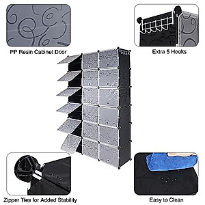 ALBOMI Portable Shoe Rack Organizer 72 Pairs, 12 Tier Stackable Plastic Shoe Storage Cabinet with Doors & Hooks, 18-Cube Space Saver Shoe Shelves for Entryway Closet Hallway Bedroom (Black)