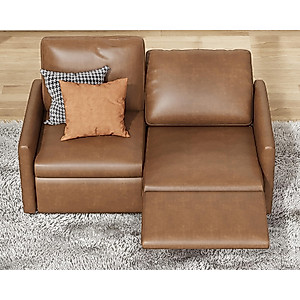 AMERLIFE Reclining Sectional Sofa, Power Recliner Sofa with Single Right Recliner, Loveseat Recliner Couch with USB Port, Leather Modular Sofa for Living Room