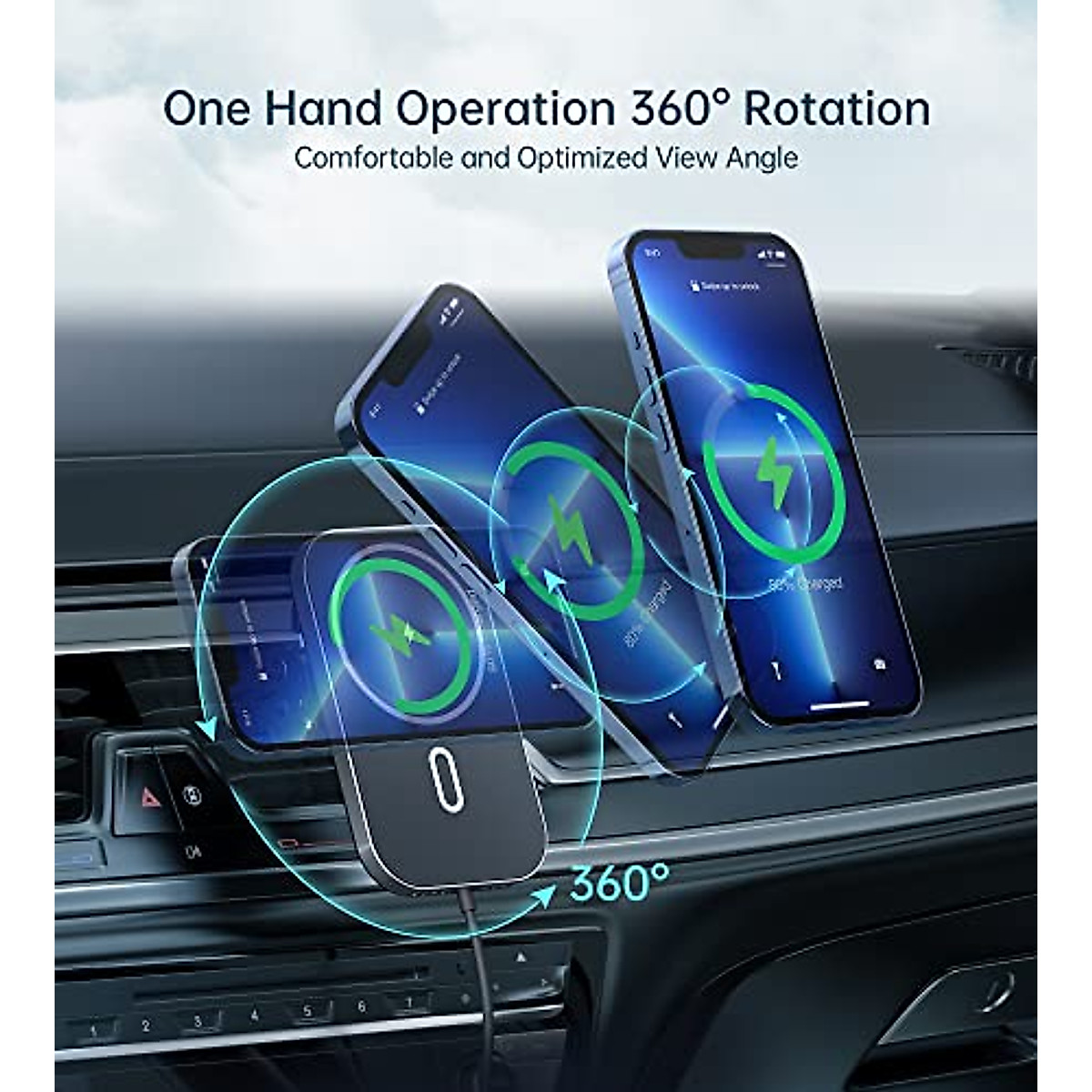 Magnetic Wireless Car Charger, 360°Adjustable Magnetic Air Vent Mount Compatible with MagSafe Car Charger, Compatible with iPhone 14/13/12 Pro Max Plus Mini(Caseless), Mag Safe Case(with Car Adapter)