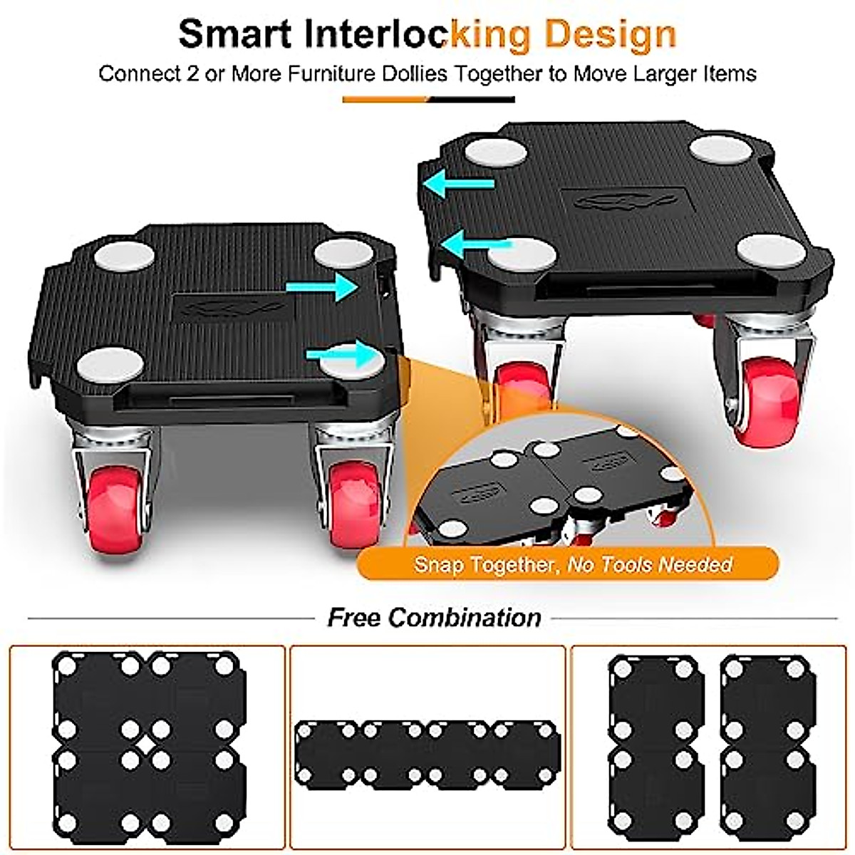 Ronlap Furniture Movers, Furniture Dollies Moving Dolly 4 Wheels Heavy Duty, Furniture Lifter Mover Tool Set for Moving Equipment Heavy Furniture Appliance Refrigerator Sofa, 680Lbs Capacity, Black