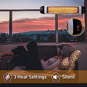 Outdoor Electric Patio Heater, Floor Standing Space Infrared Heat Lamp, 2500W Wall Mounted Garden Heater, Remote Control, for Large Room, Garage, Office,Without Stand