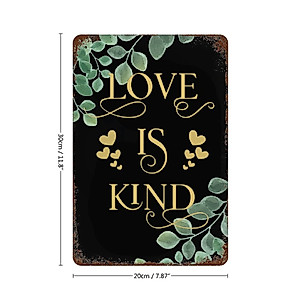 JPKIROZR retro Bible Verse Art Love Is Kind Eucalyptus tin sign metal poster wall plaque decoration bar cafe home garage cave club garden plant wall art minimalist decor, white-style-2, 11.8'x7.9'