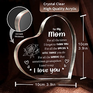 Milcier Gifts for Mom, Mom Birthday Gifts - Acrylic Keepsake 3.9x3.9 Inch - I Love You Mom Gifts from Son Daughter - Best Mothers Day Valentines Day Christmas Gifts for Mom