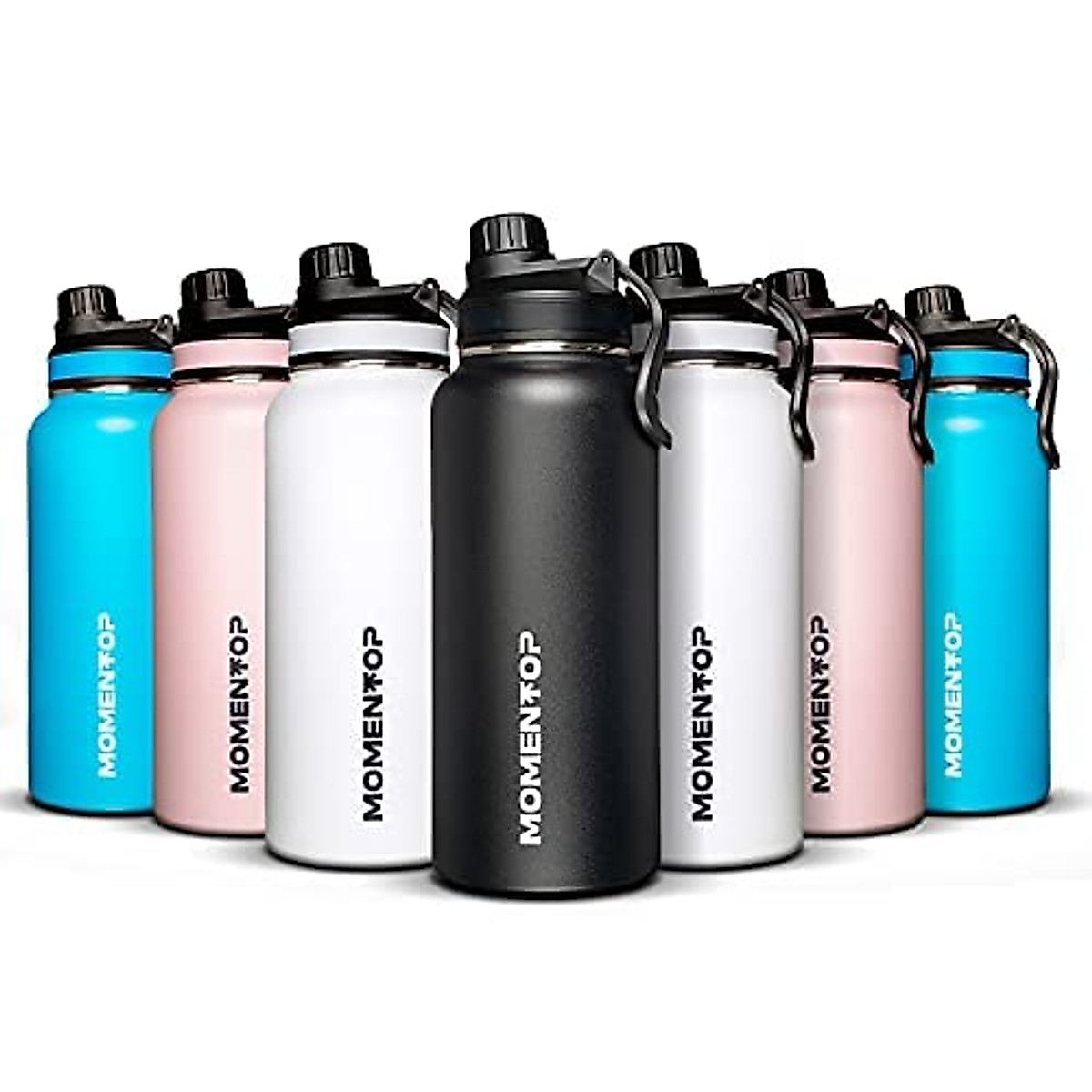 MOMENTOP Hydration Bottle with 2 Lids. (22 oz, 32 oz and 40 oz) (22 oz, White)