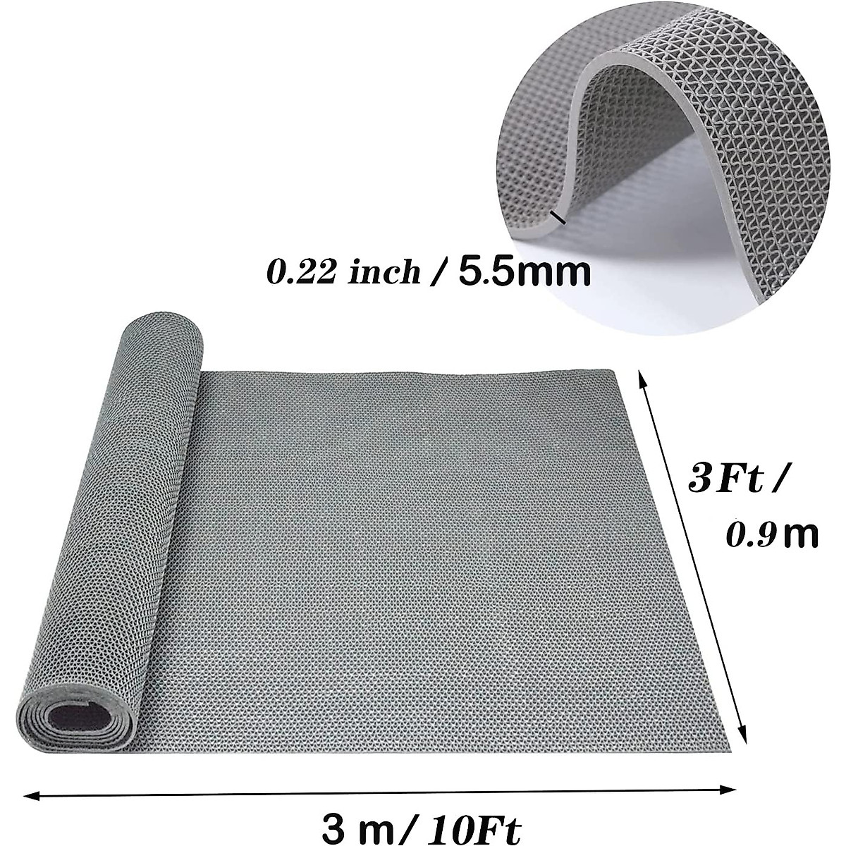 MYOYAY Commercial Drainage Mat 3x10 Ft 0.22'' Thick Drainage Non-Slip Mat PVC Drainage Rug Floor Mat Mesh Holes Pool Drain Floor Mat Roll for Restaurant Kitchen Bars Patio Bathroom Wet Area(Gray)