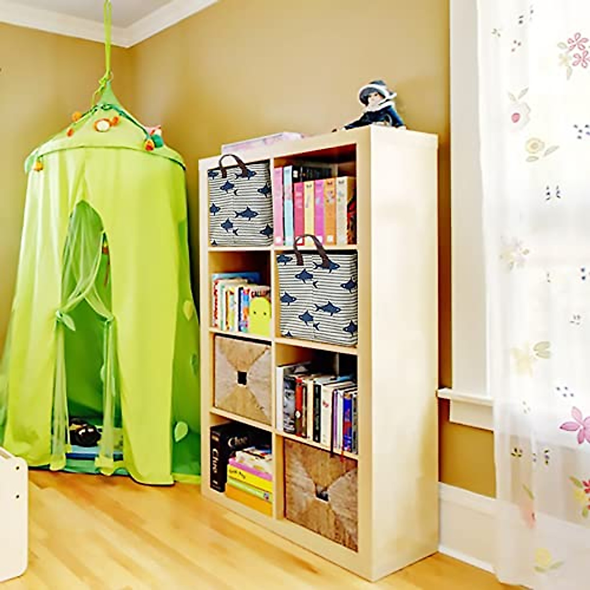 CLOCOR Rectangular Shark Storage Basket,Collapsible Cute Pattern Kids Toys Bin,Waterproof Coating Storage Box with Handles for Bathroom,Shelf Basket (Shark)