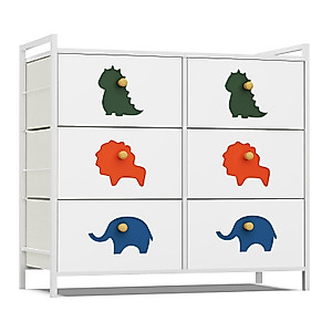 FRAPOW Kids Dresser for Bedroom, Baby Dresser with 6 Fabric Drawers Tall Storage Organizer for Toddler Child with Wood Top Metal Frame for Living Room, Nursery, Closet, Apartment