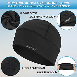 Headshion Cooling Skull Caps for Men Women,2-Pack Lightweight Beanie Helmet Liner (Large,Black)