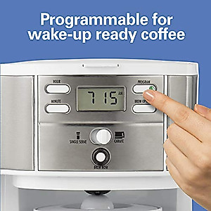 Hamilton Beach 49933 2-Way 12 Cup Programmable Drip Coffee Maker & Single Serve Machine, Glass Carafe, Auto Pause and Pour, White