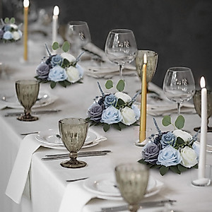 BLOSMON Artificial Flowers Ball Wedding Centerpieces 6 Pcs Dusty Blue Rose Artificial Flower Center Pieces Decoration for Table Silk Kissing Ball Floral Bouquet Arrangements Home Party DIY Decor