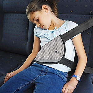 Seat Belt Adjuster, Car Safety Cover Strap Adjuster Pad Harness, Comfortable Protection for Adult Children Keep Belt Away From Neck and Face, Made of Air Mesh Fabric (Premium Luxuries Grey)