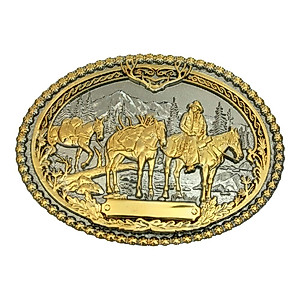 Montana Silversmiths Southwest Collection Attitude Western Belt Buckle (Pack Horses and Rider Two Tone silver/gold)