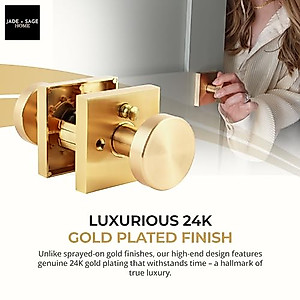 JADE + SAGE Harper Gold Door Knob - Keyless Privacy Locking Interior Door Handle, Modern Door Knob, Square Rosette, Gold Plated Interior Door Handle, Mid-Century Modern Door Knob, Gold Finish