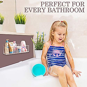 No-Drill Clear Acrylic Makeup Organizer Wall Mounted with Adhesive Stickers or Screws, 15” Clear Acrylic Bathroom Organizer Shelf