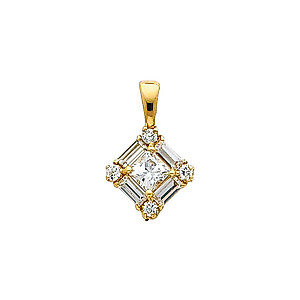 14k REAL Yellow Gold CZ Cluster Square Charm Pendant