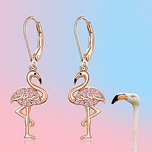 Flamingo Earrings for Women Sterling Silver Cute Bird Animal Rose Gold Pink Flamingo Dangle Hypoallergenic Christmas Holiday Summer Gifts