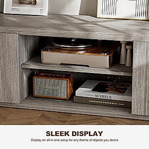 BELLEZE 70" TV Stand for TVs up to 75", Media Entertainment Center Console Table with Oversize Drawers and 2-Tier Open Shelves, Wood Storage Cabinet for Living Room, Bedroom - Mint (Gray)