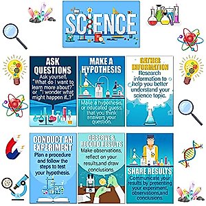 31 Pieces Scientist Bulletin Board Set Laminated Science Posters Classroom Decals Banner Classroom Wall Decoration for Teachers Science Lab Cutouts School Bulletin Board Office Party Supplies