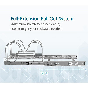 TQVAI Pots and Pans Organizer, Expandable Pot Lid Holder, Kitchen Under Cabinet Organizer for Cutting Board/Cookware/Baking Sheets - Cabinet Request at Least 12.5" W x 18.25" D x 13.5" H