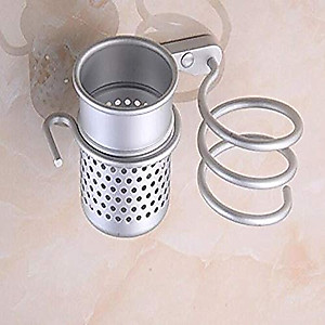 Yosoo Aluminum Multifunctional Bathroom Organizer Collection Storage Rack/Spiral & Hair Dryer Holder Stand & Canister & Towel Hooks Wall-Mounted (Hair Dryer & Straightener Holder)