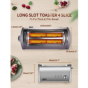 Long Slot Toaster 4 Slice, Stainless Steel Retro Toasters Best Rated Prime with 1.25" Extra Wide Slot and Defrost/Reheat/Cancel Function/6 Browning Settings/Removable Crumb Tray/Evenly Toasting, 1300W