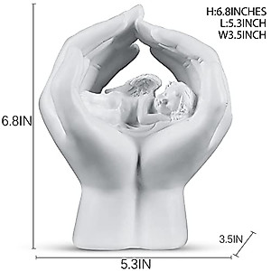 JUNIQUTE Sleeping Resting Angel in God's Hand with Colorful Light Fairy Garden Deco Cupid Statue Home Deco Cherub Statue Baby Sculpture Figurine Memorial