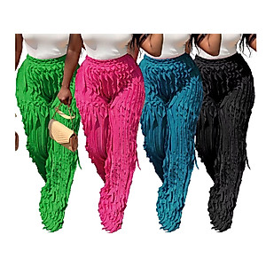 Annystore Women's Ruffle Wide Leg Long Pants Sexy Flowy Mesh Wavy High Waisted Straight Palazzo Trousers Party Clubwear Green XXL