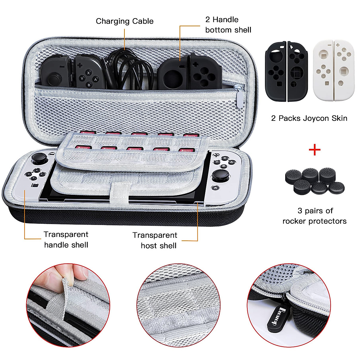 [21 in 1] Benazcap Accessories Kit Compatible with Nintendo Switch OLED, Travel Accessory Bundle with Carry Case Screen Protector Joy-con Grips & More