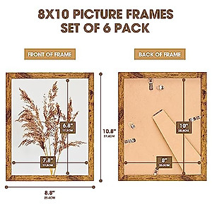 TWING 8x10 Picture Frames Set of 6, Rustic Photo Frames Collage for Wall Decor Mounting or Table Display,Home Decorative Wall Gallery Picture Photo Frame Wood Brown,Walnut