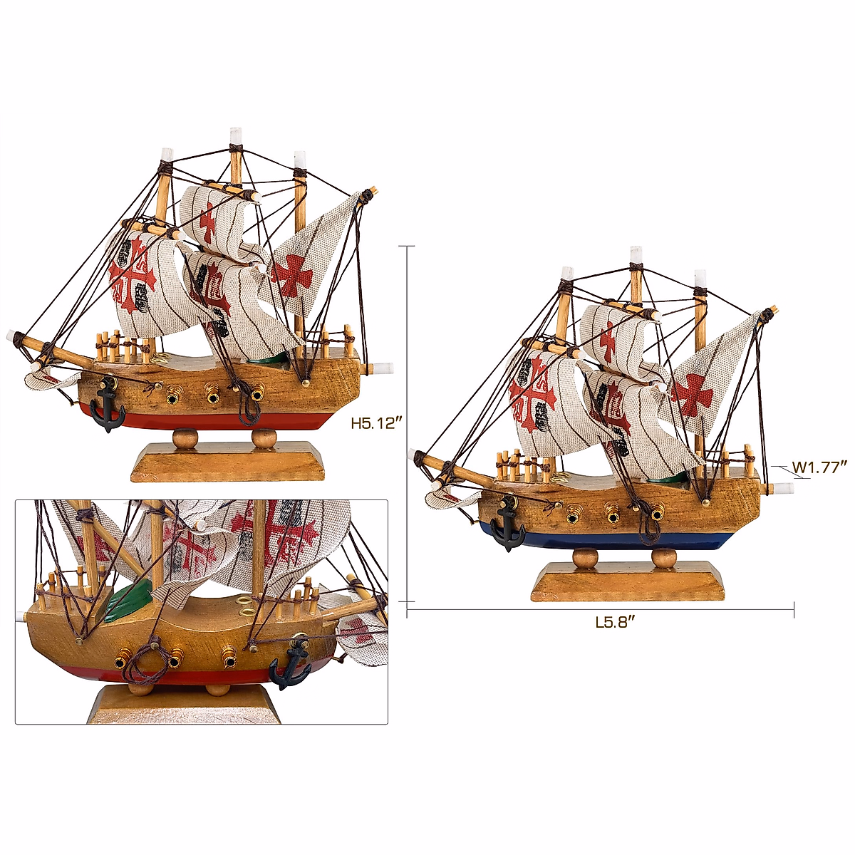 SAILINGSTORY Wooden Pirate Ship Model Sailboat Decor Boat Model Set of 2 Pack