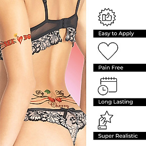 8 Extra Large Sexy Naughty Temporary Tattoos for Women Ladies - Adult Fun for Lower Back Legs Arms Stomach