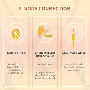 SOMIC G810 Wireless Headset 2.4G Low Latency Headset for PC PS4 PS5 Laptop, Bluetooth 5.2 Wireless Headphone with Built-in Mic, 50H Playtime, RGB Light Foldable for Gamer (Xbox Only Work in Wired)