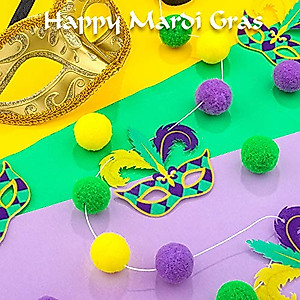 3 Pieces Pom Pom Garlands Mardi Gras Garlands Pompom Ball Banners Gold Purple Green Felt Ball Banners Mardi Gras Hanging Pom Pom Decorations for Mardi Gras Holiday Birthday Party Carnival
