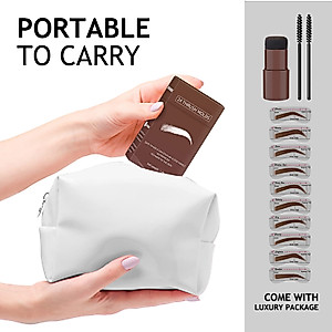 Eyebrow Stamp Stencil Kit, Waterproof Brow Definer Powder Stamp Long Lasting, Eyebrow Tattoo Stencils with Brush and Trimmer