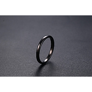 VNOX Custom Engraving-2mm Women's Tungsten Carbide Plain Thin Band Wedding Ring,Black,Size 9