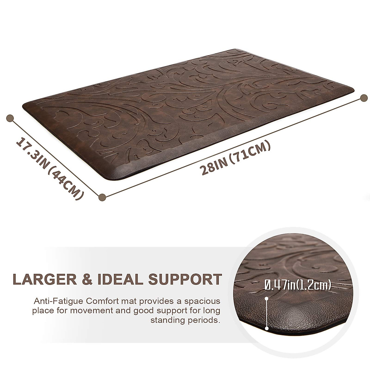 KMAT Kitchen Mat Cushioned Anti-Fatigue Floor Mat Waterproof Non-Slip Standing Mat Ergonomic Comfort Floor Mat Rug for Home,Office,Sink,Laundry,Desk 17.3" (W) x 28"(L),Brown