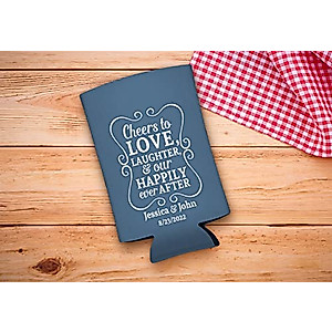 Cheers To Love Custom Names & Date 6-Pack Personalized Ultra Slim Can Coolies Slate Blue