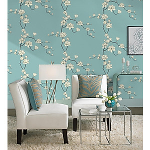 GloryTik Peel and Stick Wallpaper Blue Beige Floral Contact Paper Self Adhesive Removable Waterproof Wall Paper for Bedroom Bathroom Cabinets Room Walls 17.3" x 118"