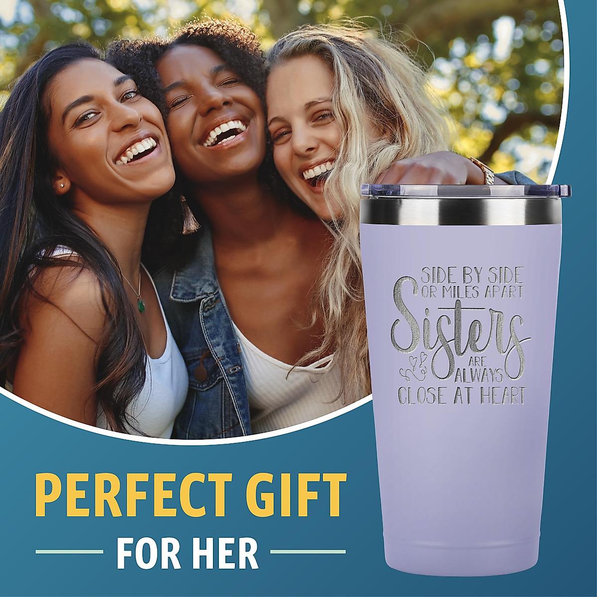 Sodilly Sister-Themed Tumbler Sister - Heartfelt Gift for Women - Ideal Birthday Present for Adult Sister - Long Distance Sister Gifts - Perfect Sister Cup - Sister Mugs Personalized - 16 oz Lilac