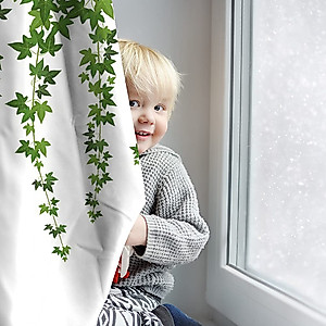 QiyI Green Ivy Plants Window Curtain Panels, Garden Foliage Creepers on White 2 Panels Blackout Curtains for Living Room Bedroom, Nursery Full Light Blocking Door Window Treatment Drapes 52 x 84 Inch