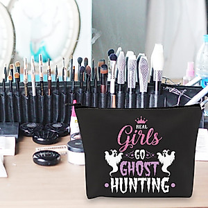 POFULL Ghost Hunter Gift Spooky Gift Real Girls Go Ghost Hunting Cosmetic Bag Paranormal Investigator Gift (Real Girls Go bag)