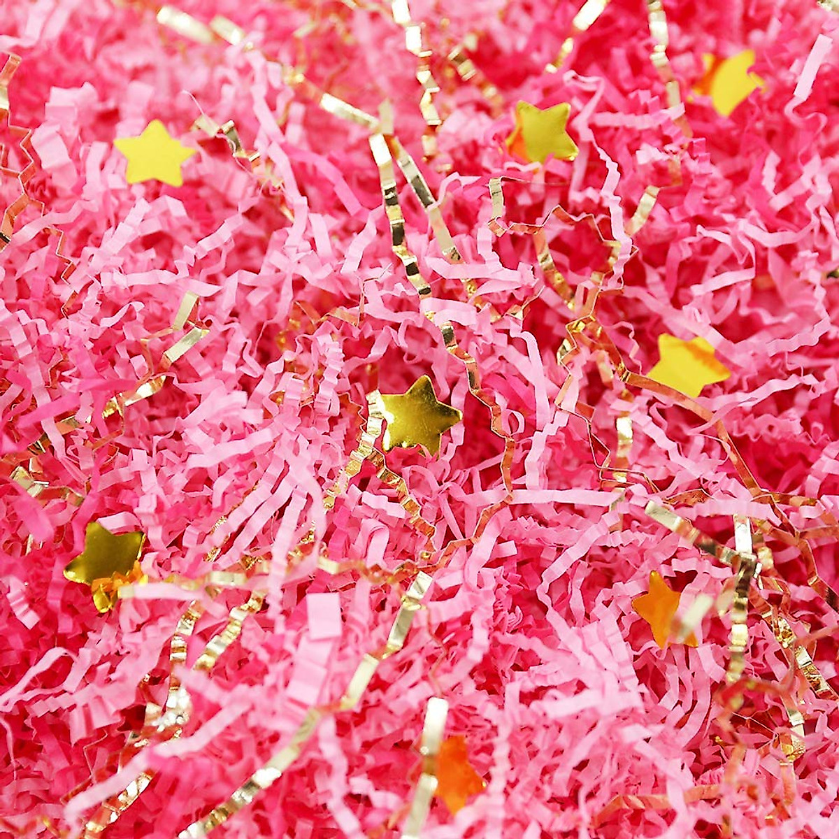 BllalaLab Pink & Gold Crinkle Cut Paper Shred Filler 1LB, Raffia Paper Gift Wrapping Basket Filling Bag Stuffing and Packing, Assorted Color Variations Tissue Filler (Pink & Magenta & Gold)