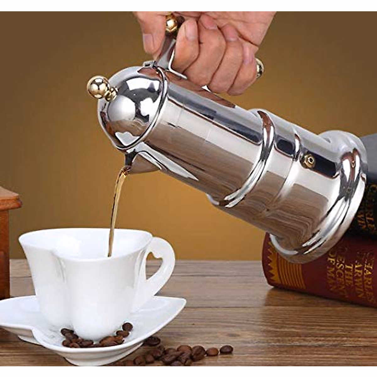 Stovetop Espresso Maker - Stainless Steel Express Coffee Maker Moka Pot Easy to Operate & Quick Cleanup Pot for Home Office with Safety Valve 4 Cups(50ml/Cup) Italian Design for Cappuccino Latte