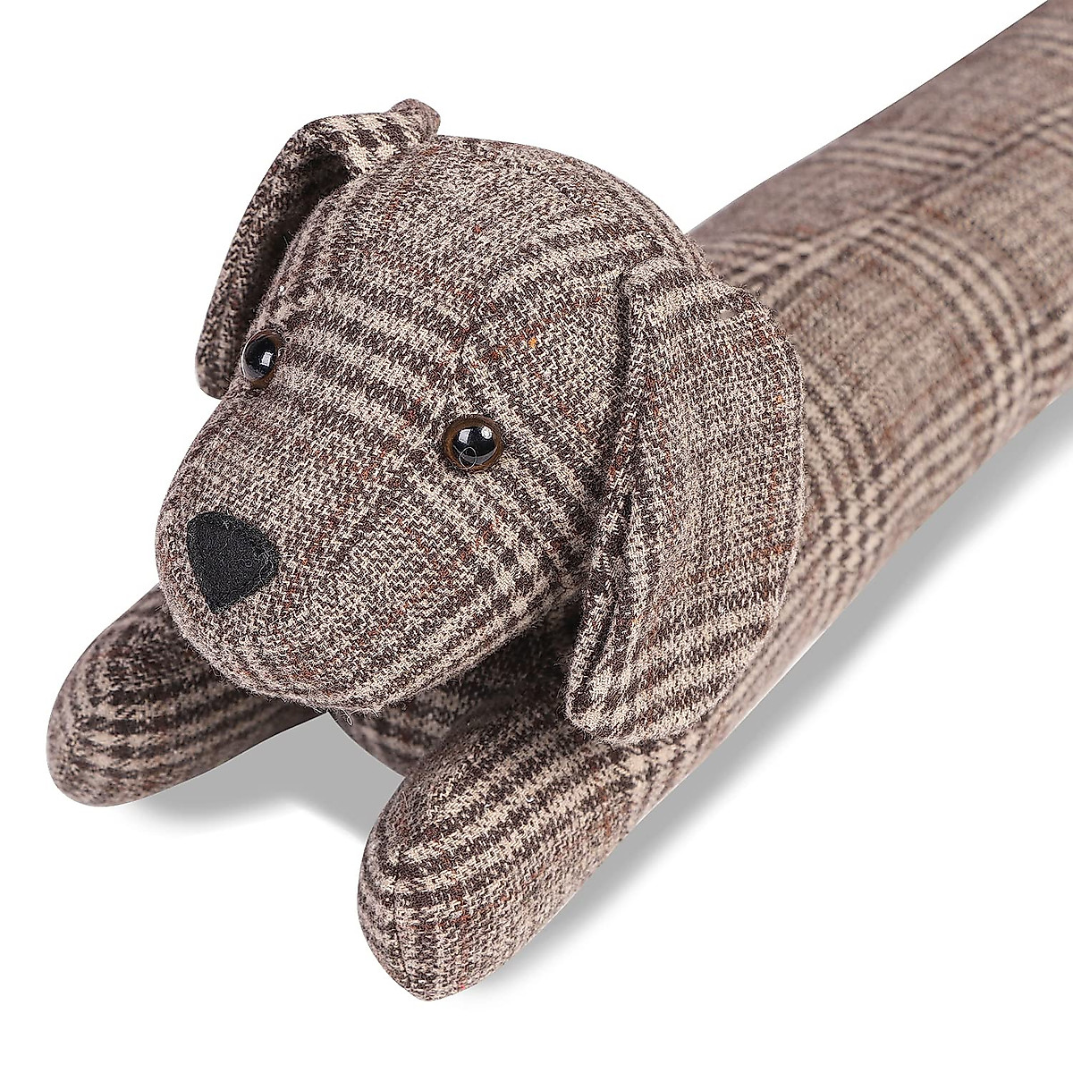 CERAYOU Dog Fabric Under Door Draft Stopper, 3LB Heavy Duty Decorative Soundproof Door Draft Blocker, 34 Inch Animal Energy Saving Draft Guard, Plaid