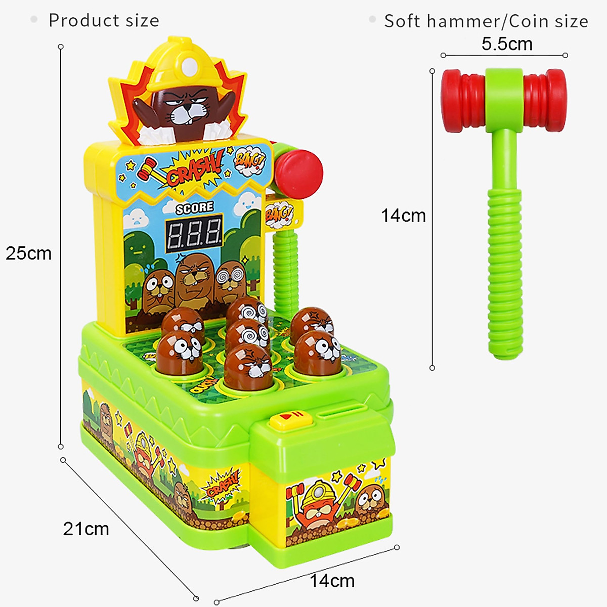 PowerTRC Whack Game Mole Toddler Toys, Mini Arcade Pounding Toys Set with 2 Hammers for 3 4 5 6 7 8 Years Old Boys Girls, Whack Mole Game Toy Interactive Early Developmental Toy