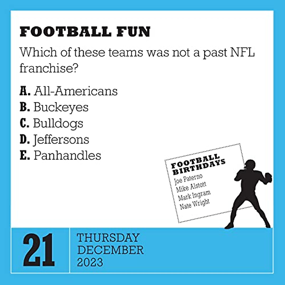 A Year of Football Trivia! Page-A-Day Calendar 2023: League Leader, Famous Firsts, Immortal Records & Dubious Distinctions