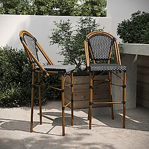 Flash Furniture Bordeaux Commercial Grade Bistro Bar Height Stool, Stackable Indoor/Outdoor Dining Stool, 30" High, Black/White and Natural Finish