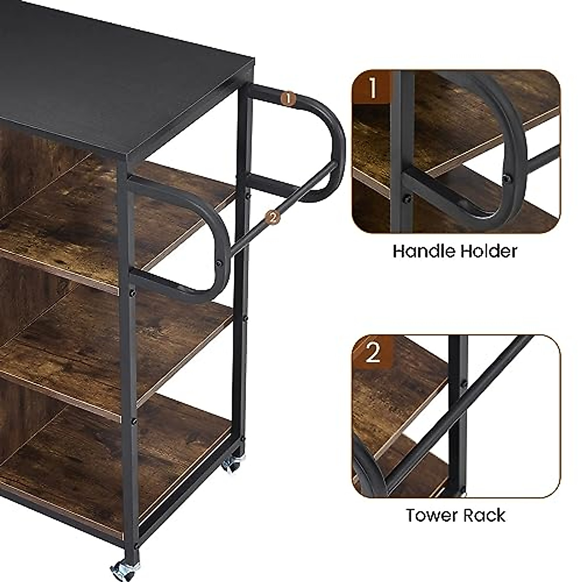 Lamerge Kitchen Island with Storage, Rolling Kitchen Cart on Swivel Wheels, Kitchen Storage Cabinet with 3 Open Shelves and Drawer, Island Table for Kitchen Bar, Rustic Brown