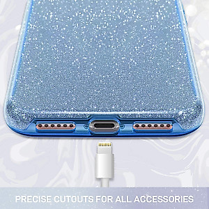 MILPROX Case Compatible for iPhone 11, Bling Sparkly Glitter Luxury Shiny Sparker Shell, Protective 3 Layer Hybrid Anti-Slick Slim Soft Cover for iPhone 11 6.1 inch (2019)-Blue