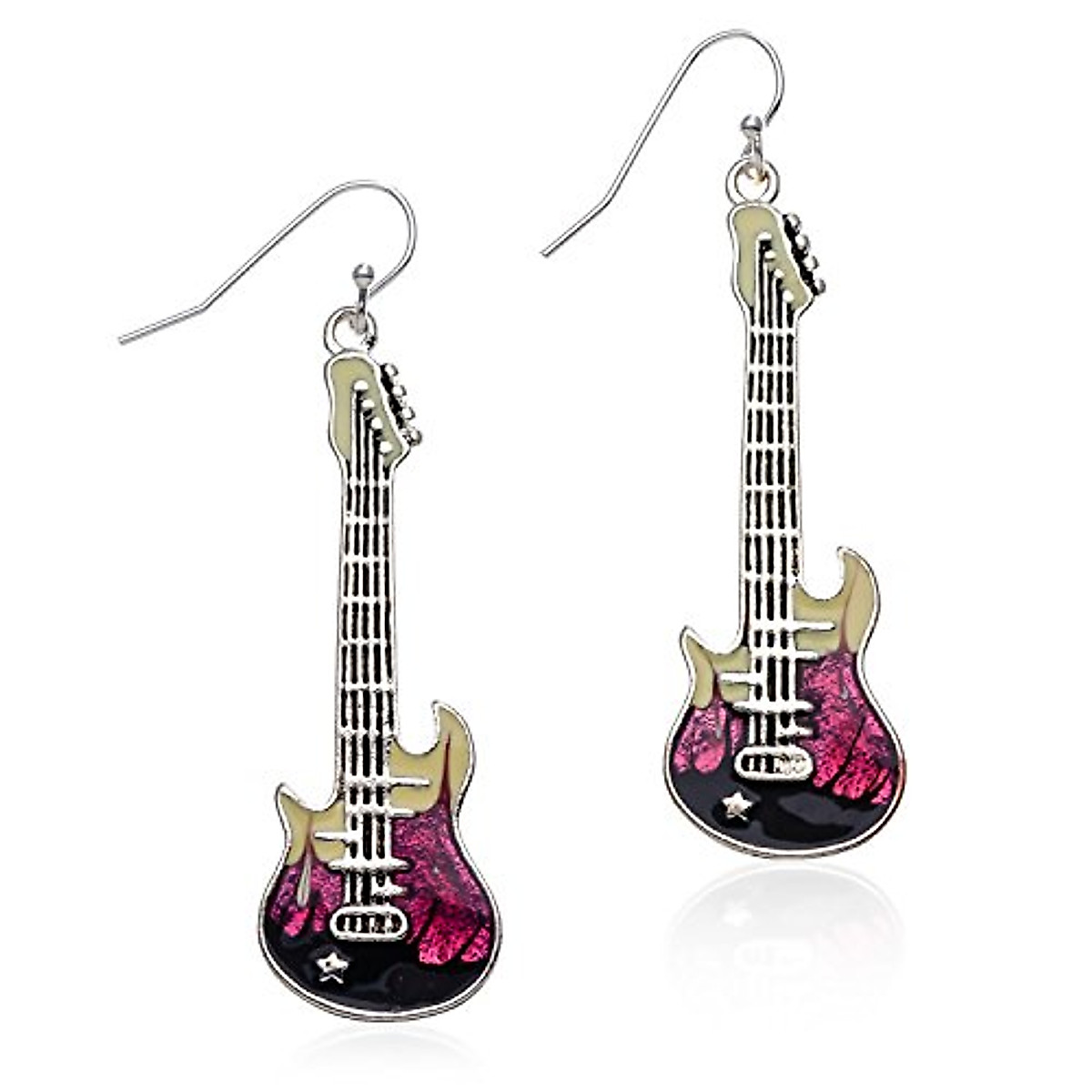 PammyJ Colorful Electric Guitar Fashion Earrings - Purple & Pink